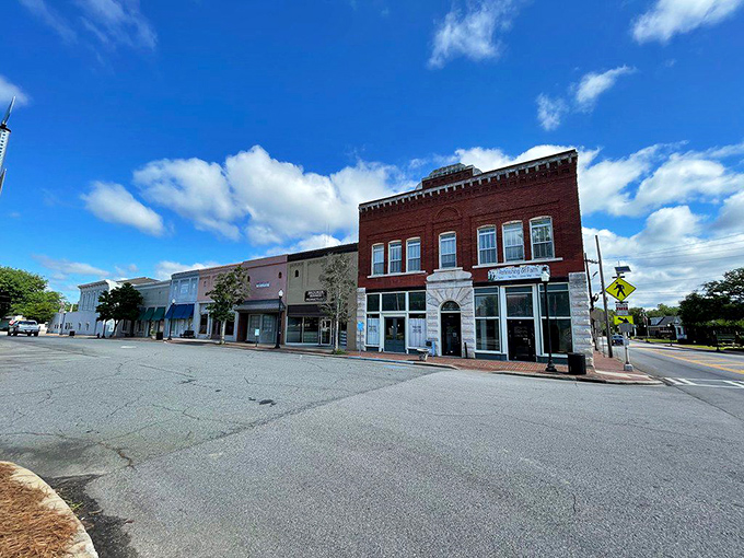 Downtown Sandersville greets visitors with a picture-perfect main street where historic brick buildings stand proudly against Georgia's famously blue skies.