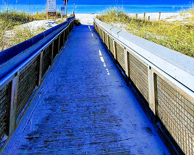 The boardwalk to bliss: Each step brings you closer to that moment when everyday worries dissolve into the Gulf's turquoise horizon.