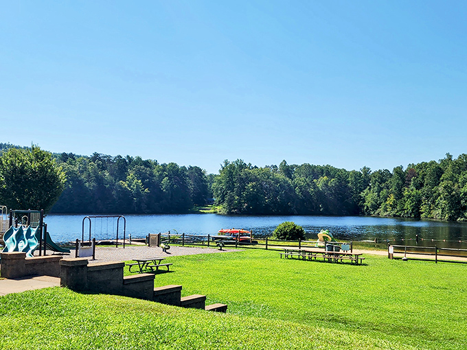Lakeside perfection awaits at Holliday Lake, where picnic tables practically beg you to unpack that sandwich you've been thinking about since breakfast.
