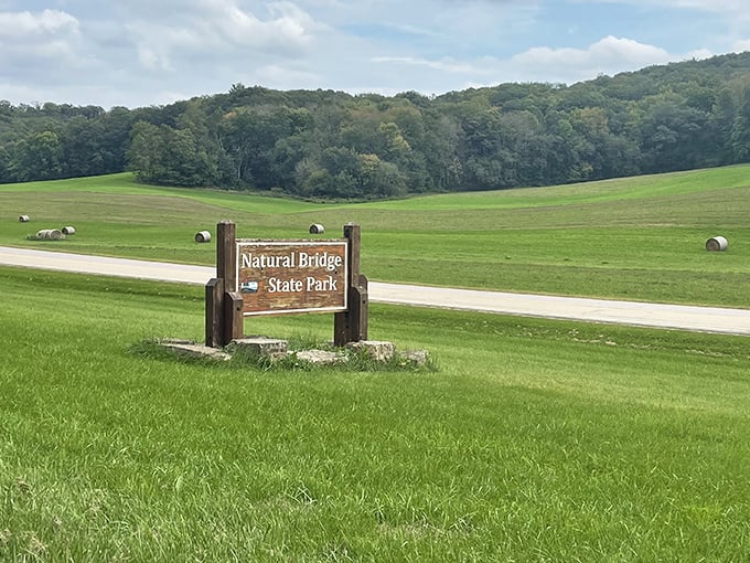 Welcome to Wisconsin's best-kept secret. The unassuming entrance to Natural Bridge State Park promises adventure beyond those rolling hills.
