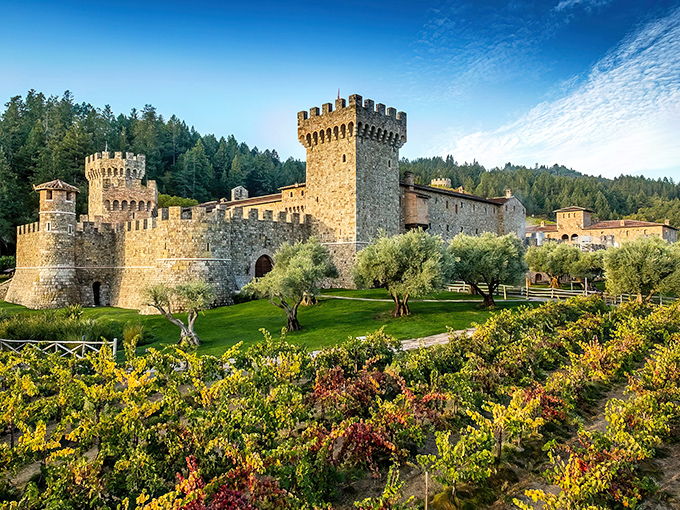 Medieval Italy or Northern California? This stunning Tuscan-style castle rises from Napa's vineyards like a Game of Thrones set with better wine and fewer dragons.