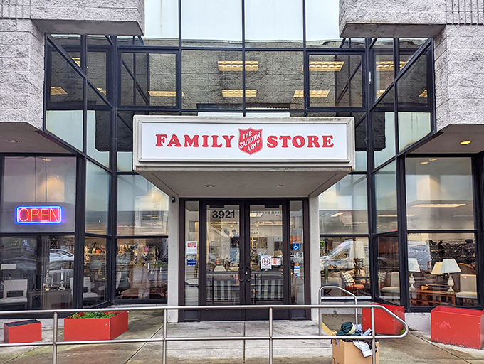 The unassuming storefront of Salvation Army's Family Store on Geary Boulevard &ndash; where San Francisco's greatest treasure hunt begins daily.