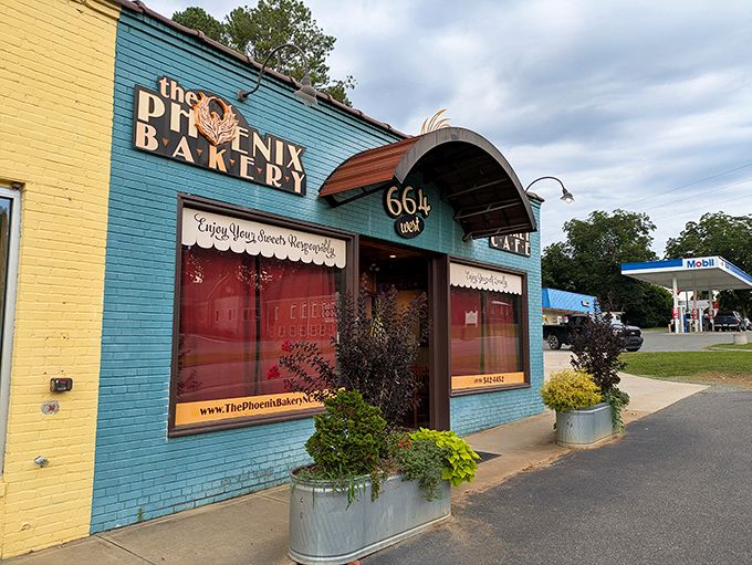 The Phoenix Bakery's teal and yellow exterior isn't just eye-catching&mdash;it's like a colorful promise of the sweet treasures waiting inside this Pittsboro gem.