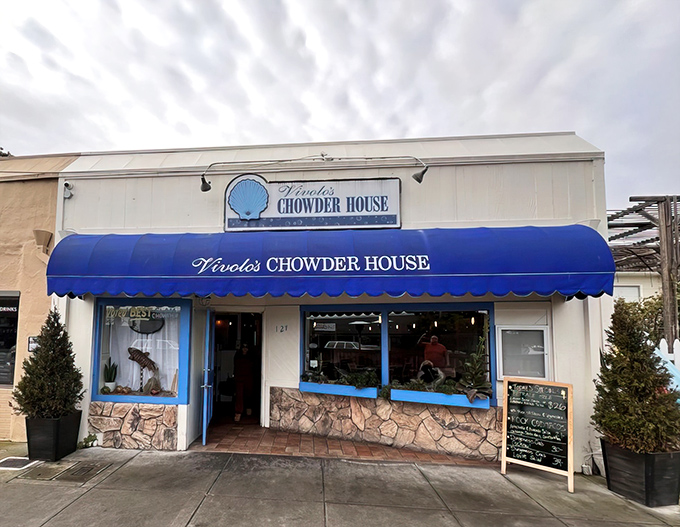 That iconic blue awning beckons like a lighthouse for hungry souls. Pacific Grove's unassuming culinary treasure stands ready to transform your day.