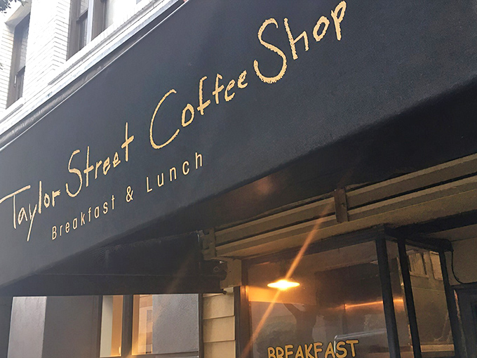 The unassuming entrance to Taylor Street Coffee Shop proves once again that the best culinary treasures often hide behind the most modest facades.