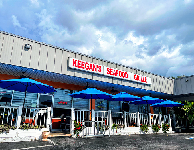 The unassuming exterior of Keegan's belies the culinary treasures within &ndash; those bright blue umbrellas practically whisper "fresh seafood served here!"