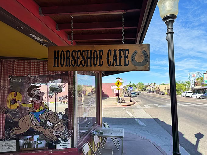 That wooden sign hanging above the entrance is like a beacon to hungry travelers &ndash; your stomach knows good things await inside.