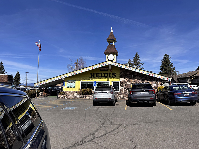 Alpine charm meets American breakfast at Heidi's, where that cheerful yellow exterior and distinctive clock tower promise delicious things await inside.