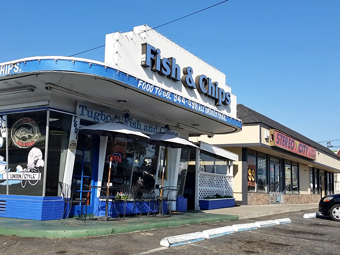 The unassuming storefront might not scream "culinary destination," but that blue trim hints at maritime treasures within. Hidden gems rarely advertise themselves.