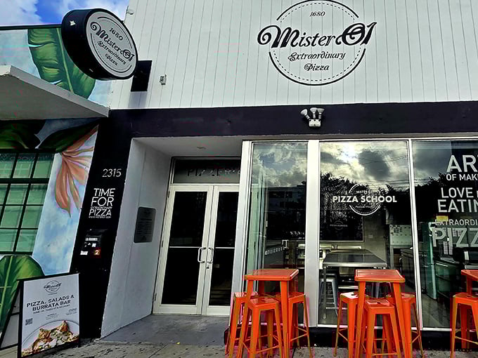 The unassuming storefront of Mister O1 in Wynwood might fool you, but those bright orange stools are practically waving you in like culinary crossing guards.