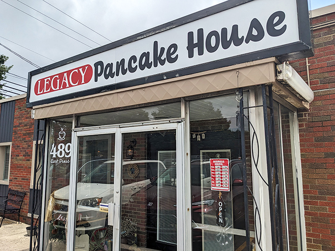 The unassuming brick exterior of Legacy Pancake House might not stop traffic, but locals know this West Carrollton treasure is where breakfast dreams come true.