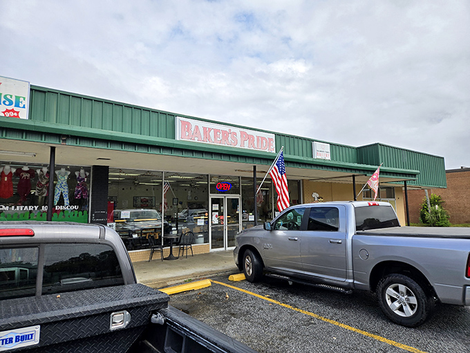 The unassuming green-trimmed exterior of Baker's Pride might not scream "food paradise," but locals know true culinary treasures often hide in plain sight.