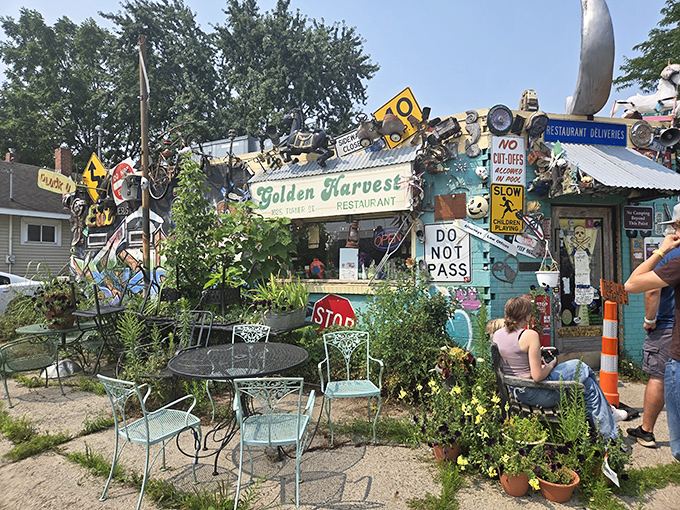 This roadside wonderland looks like someone's eccentric garage sale decided to become a restaurant.