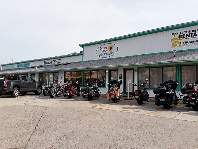 Motorcycles line the entrance of Jesse's Place like loyal patrons waiting for their breakfast fix. When bikers and locals agree on a spot, you know the food's worth the ride.