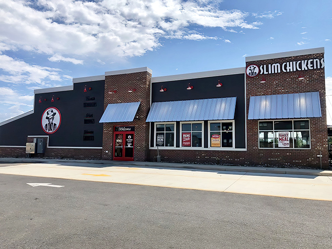 Slim Chickens' brick facade stands proudly against the Maryland sky, like a beacon calling all fried chicken enthusiasts to make their pilgrimage.