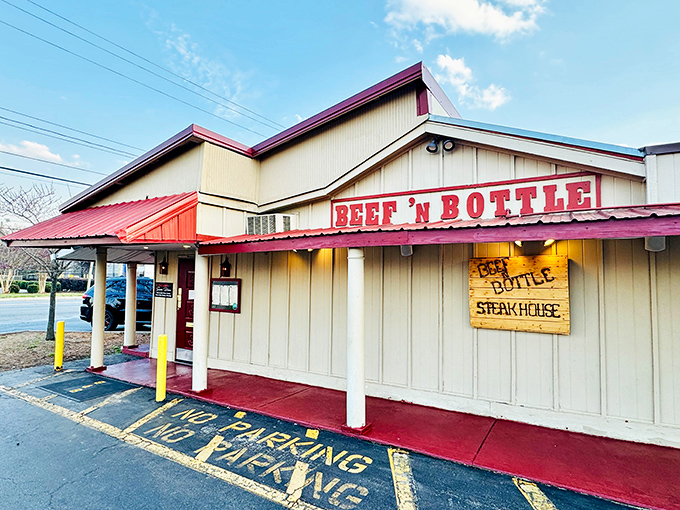 The unassuming exterior that proves great steakhouses, like superheroes, often hide their powers behind modest facades. Charlotte's worst-kept culinary secret stands ready to welcome carnivores.