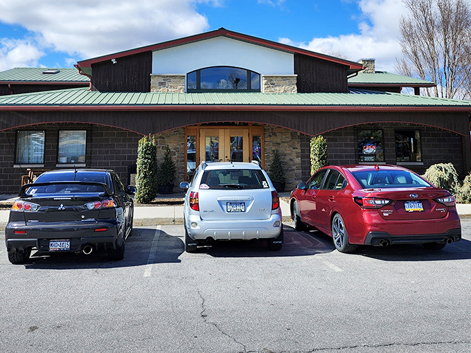 The rustic charm of Traditions' exterior beckons hungry travelers like a lighthouse for the famished. Stone and wood create the perfect Pennsylvania Dutch welcome.
