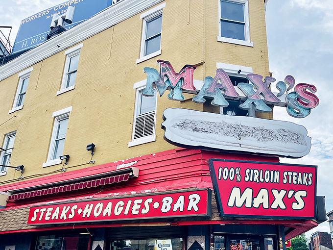 The iconic yellow building with its red awning stands as a North Philly landmark. No fancy frills needed when the cheesesteaks speak for themselves.