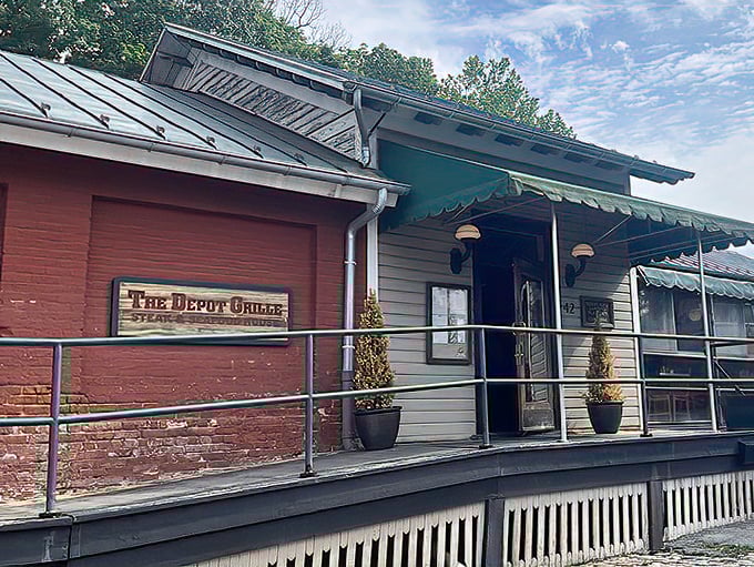 The unassuming exterior of The Depot Grille hides culinary treasures within, like finding a Picasso at a yard sale.