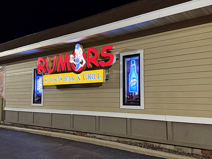 That iconic red sign glows like a beacon in the night, drawing in locals who know that behind those walls lies fish fry perfection.