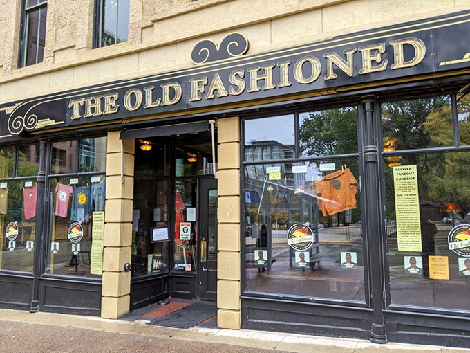 The golden lettering against limestone promises what every Wisconsinite dreams of&mdash;comfort food that hugs your soul and drinks that warm your spirit.