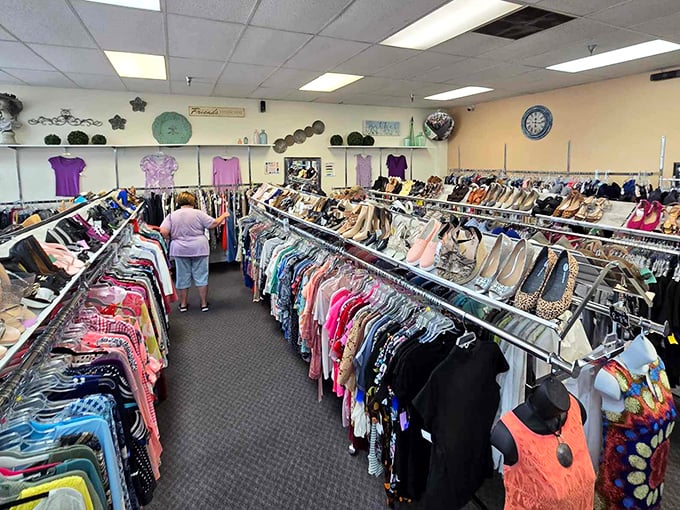 Fashion paradise awaits! Neatly organized racks transform the treasure hunt into a delightful adventure where your next favorite outfit is hiding in plain sight.