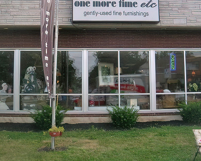The unassuming storefront of One More Time Etc. proves the old adage: never judge a thrift store by its exterior. Treasures await inside!