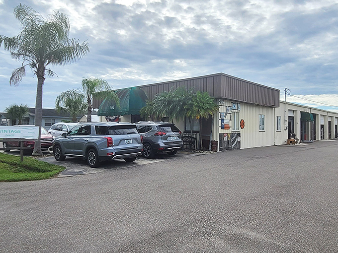 Step into this unassuming treasure trove where vintage handbags hang like ripe fruit, ready to be plucked by savvy shoppers with an eye for retro style.