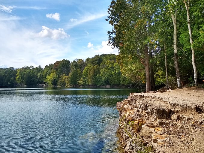 Quarry Lake's mirror-like surface reflects the surrounding forest like nature's own Instagram filter. Wisconsin's hidden gem delivers postcard-worthy views without the crowds.