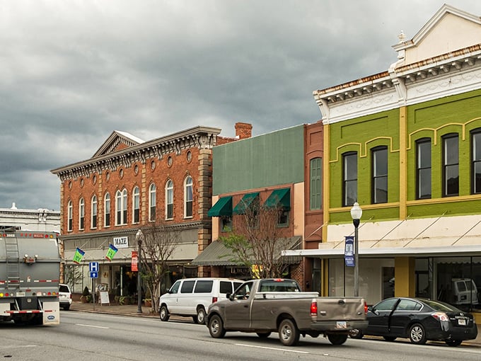 Colorful storefronts line Americus' main drag, where brick buildings from another era house modern businesses. Norman Rockwell would approve.