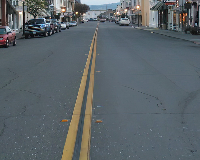 Main Street Ferndale at dusk &ndash; where the only traffic jam might be deciding which charming shop to visit first.
