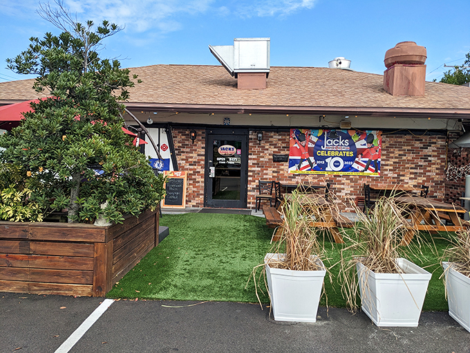 A celebration banner hints at Jack's longevity&mdash;this isn't some fly-by-night operation but a beloved local institution with staying power.