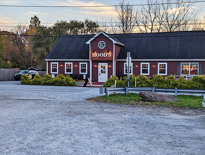The unassuming red exterior of Hood's BBQ stands like a beacon of hope for hungry travelers. Barbecue paradise doesn't need fancy architecture to deliver on flavor promises.
