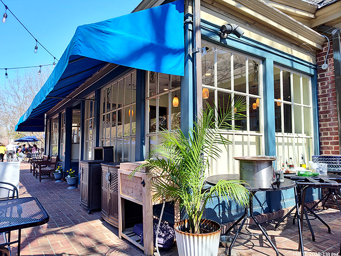 The outdoor patio offers a perfect perch for people-watching, where potted palms and colonial charm create an oasis for seafood indulgence.