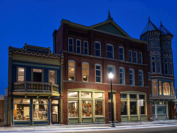 The historic Schulenberg Block building in New Bremen houses the Bicycle Museum of America, its red brick fa&ccedil;ade and ornate turret standing as proudly as a vintage Schwinn on display.