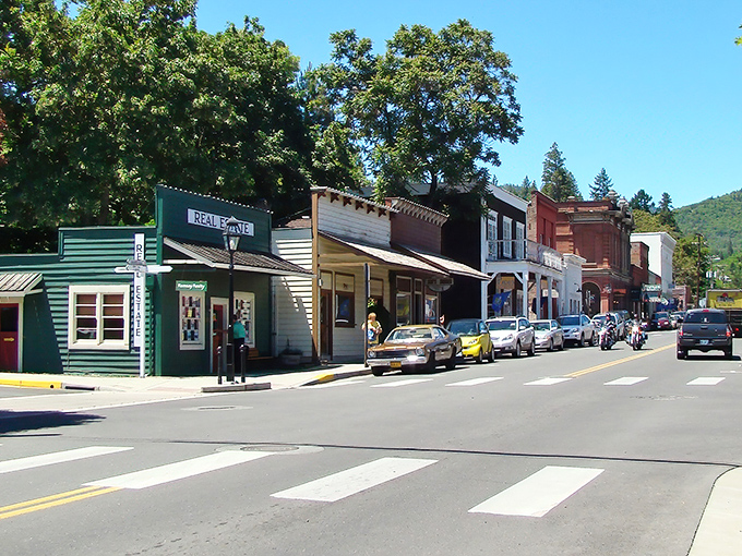 Jacksonville's historic main street looks like a film set, but these colorful storefronts house real businesses where locals shop and visitors gawk.