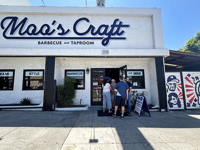 The unassuming storefront of Moo's Craft Barbecue beckons like a smoke signal to barbecue pilgrims. Texas-style meets LA cool in this Lincoln Heights gem.