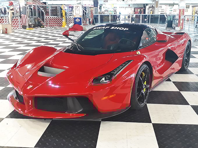Plot twist! A Ferrari among flip-flops—this showroom supercar adds a dash of Monaco glamour to the everyday treasure hunt.