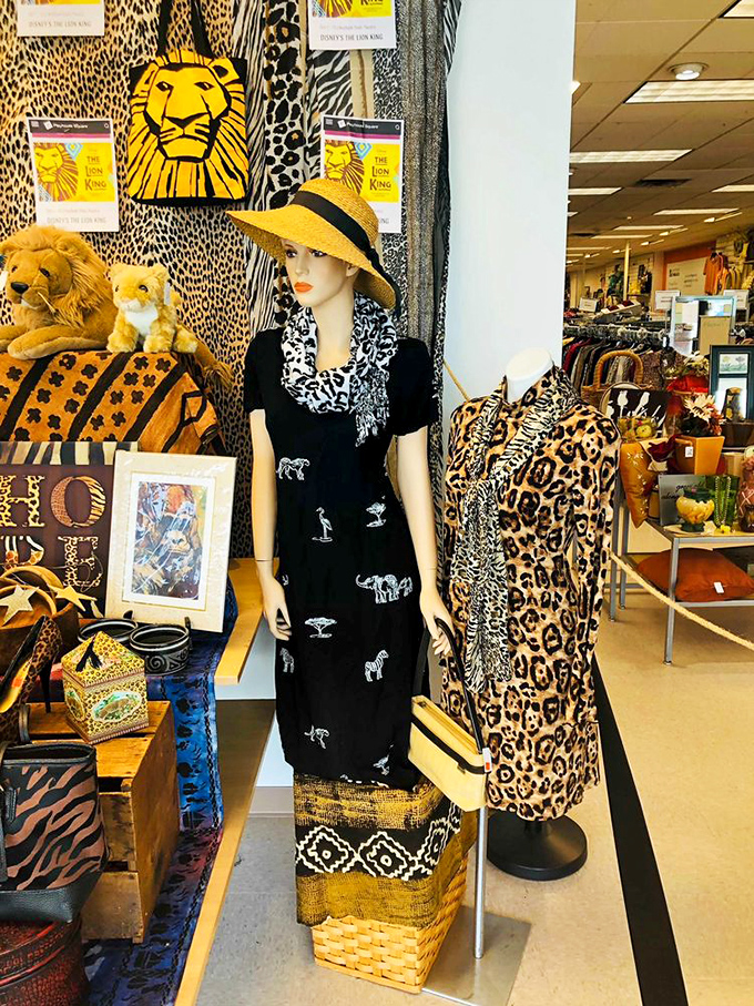 Safari chic meets Broadway glamour in this themed display. The Lion King would approve of this fashion-forward savanna style.