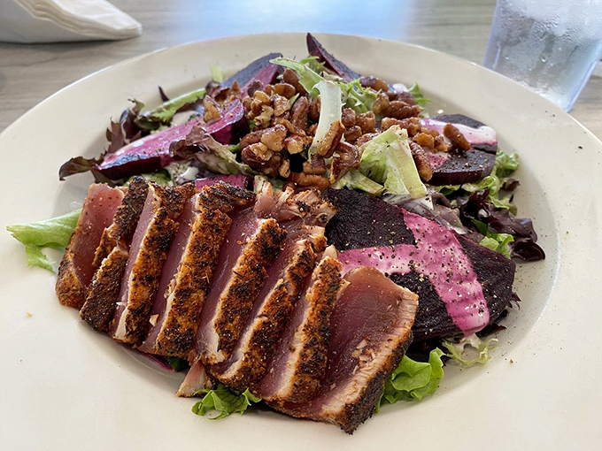 Blackened tuna meets earthy beets in a salad that's both virtuous and decadent. Rare in the middle &ndash; just as nature intended. 
