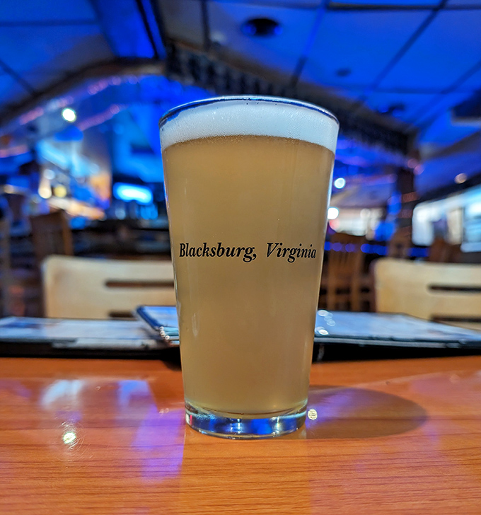 A perfect pour of Blacksburg pride &ndash; this golden elixir isn't just beer, it's liquid sunshine with a frothy crown of possibilities.