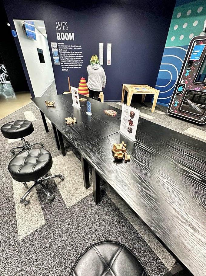 The famous Ames Room, where friends become giants or shrink to hobbit-size depending on where they stand. Science or sorcery?