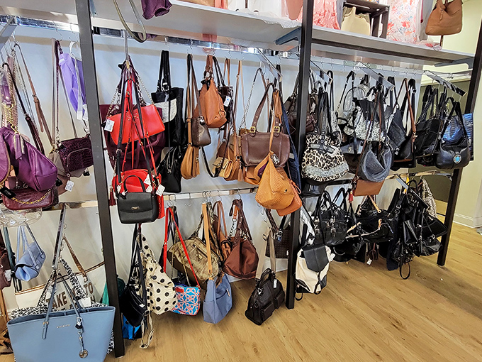 Handbag heaven for the purse-obsessed shopper. Each bag hangs like a work of art, waiting for its next adventure.