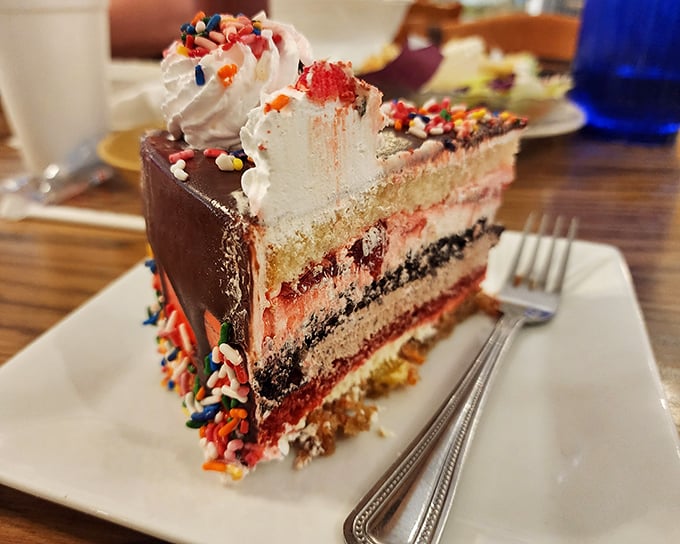 Layer upon layer of sweet indulgence that makes counting calories seem like a crime against humanity. This cake doesn't just satisfy&mdash;it celebrates.