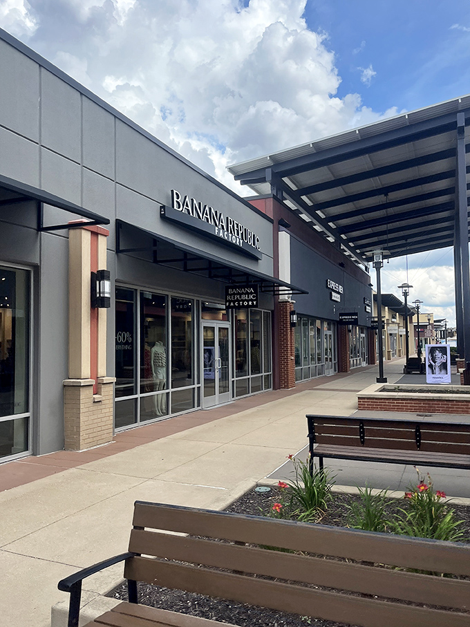 Banana Republic Factory's clean lines and modern aesthetic mirror its clothing philosophy. Those planters aren't just pretty&mdash;they're relationship counselors during shopping disputes.