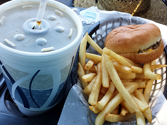 A burger basket that proves sometimes the best meals come wrapped in paper, not fancy presentations.