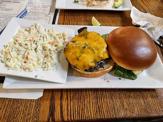A burger and coleslaw combo that makes you understand why cowboys wrote songs about coming home after months on the dusty trail.