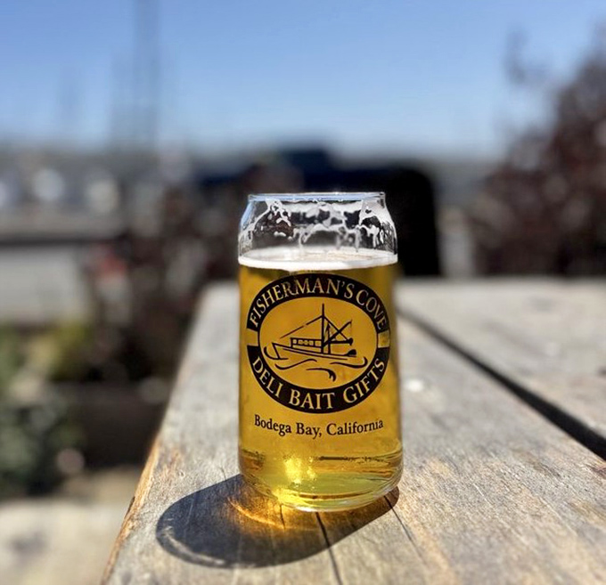 A cold beer in a Fisherman's Cove glass with that harbor view is what vacation memories are made of&mdash;liquid gold capturing California sunshine in every sip.