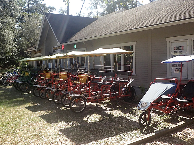 These cherry-red Surrey bikes aren't just transportation&mdash;they're time machines to simpler days when "horsepower" meant your actual legs.