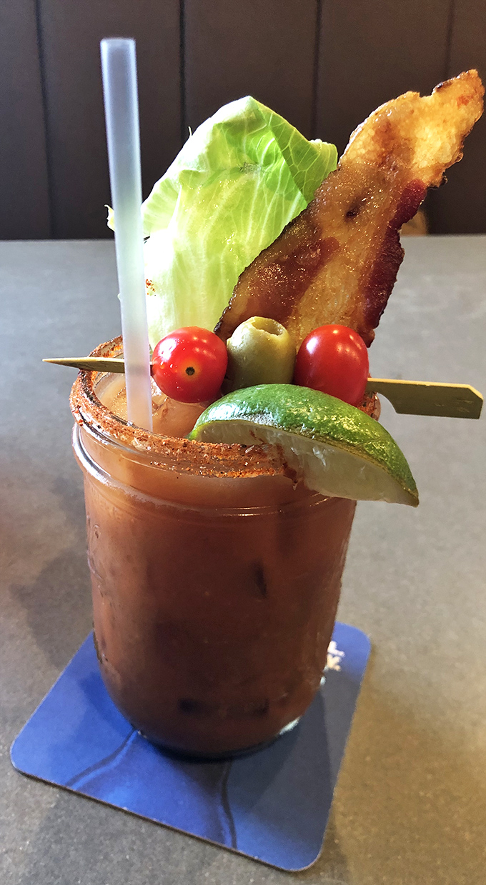This isn't just a Bloody Mary; it's a meal in a glass with enough garnishes to count as a salad course.